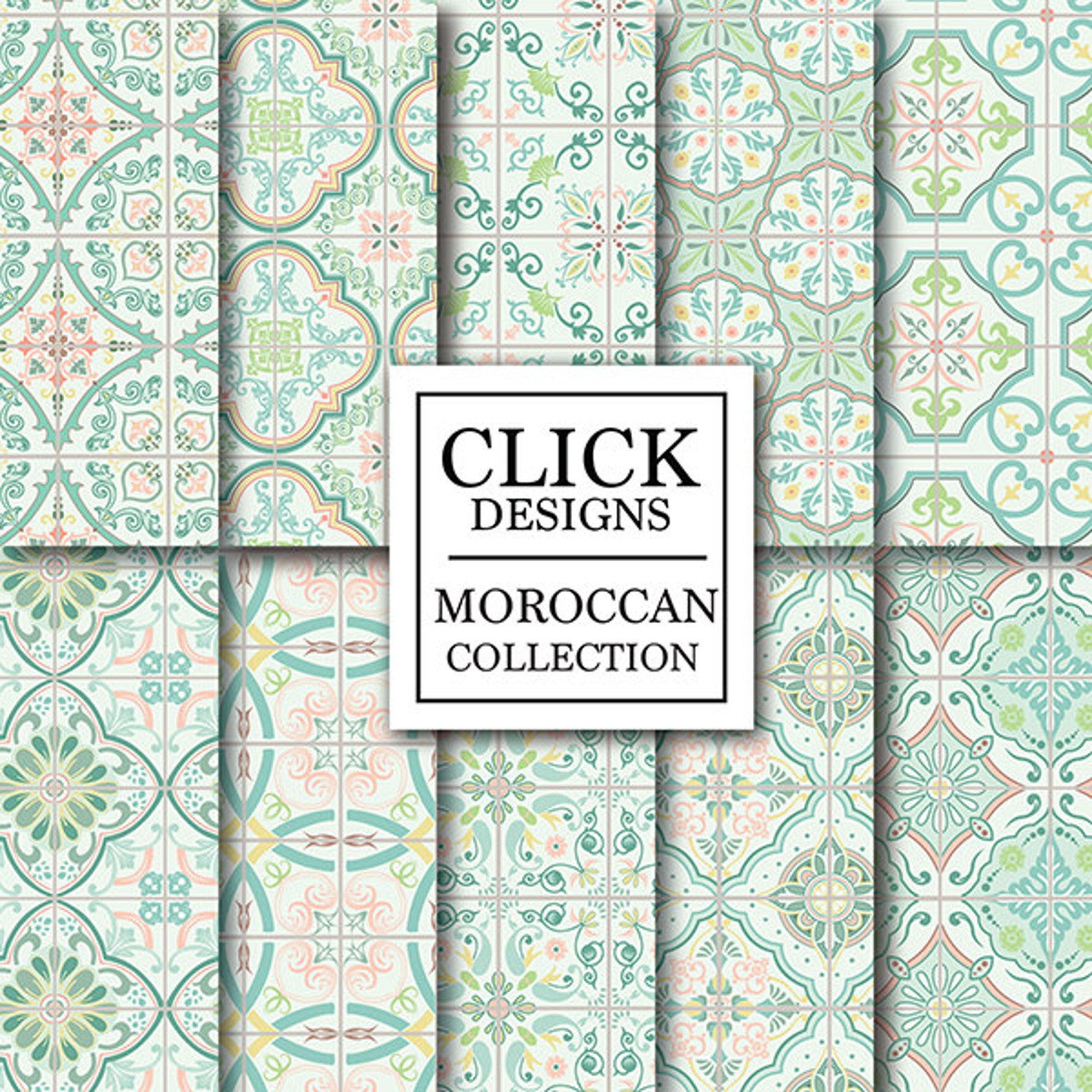 Moroccan Digital Paper: retro MINT MOROCCAN Tiles - Etsy
