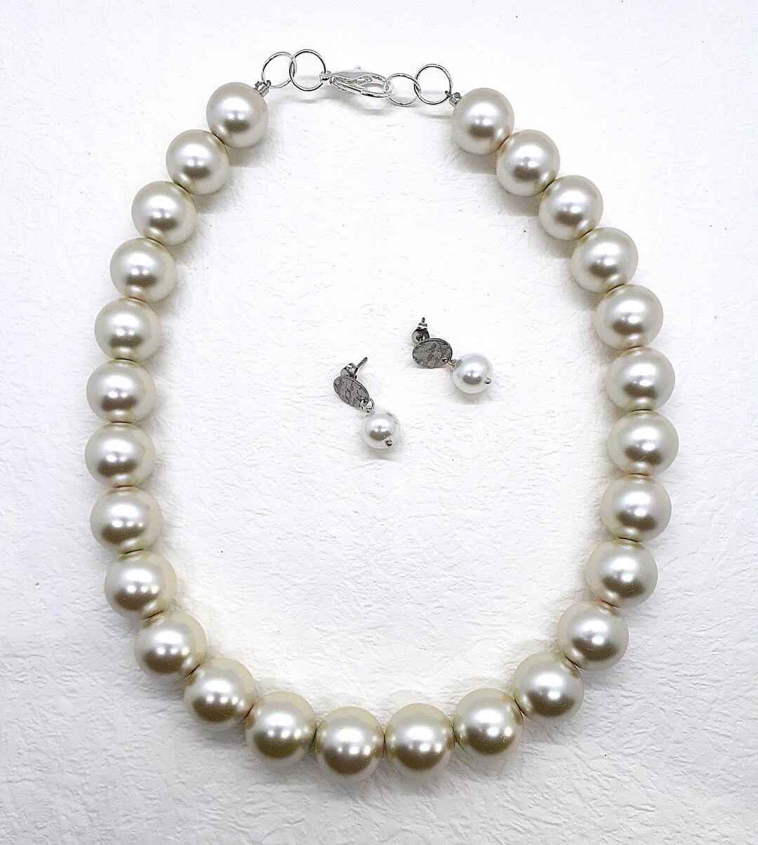 Silver White Crystal Pearl Statement Necklace - Showstopper XL Classic ...