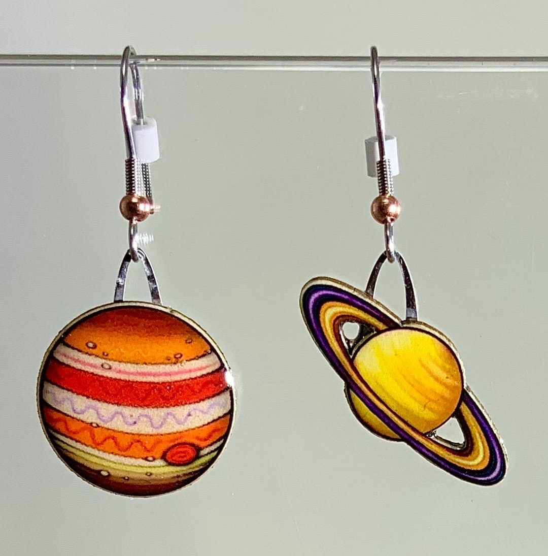 Jupiter and Saturn Earrings by Jabebo, Handmade Astronomy Jewelry Made ...