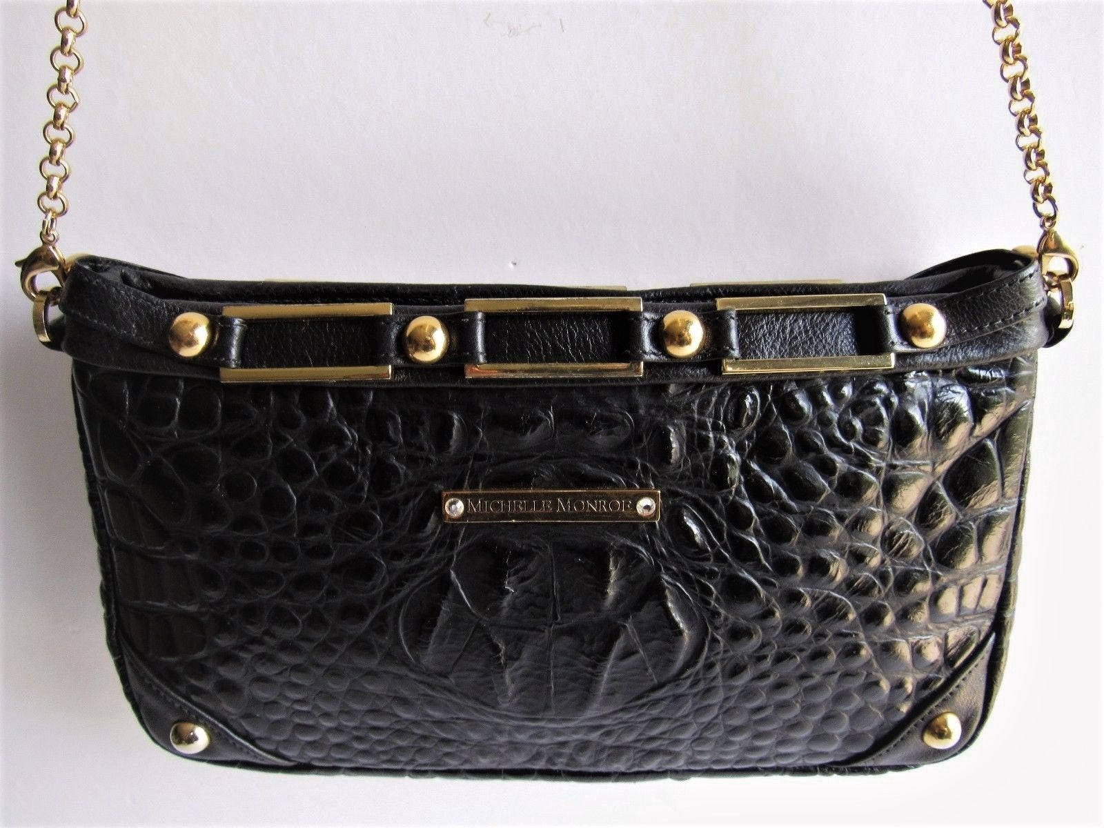Rare MICHELLE MONROE Vintage High-end Croc Embossed Black Leather ...