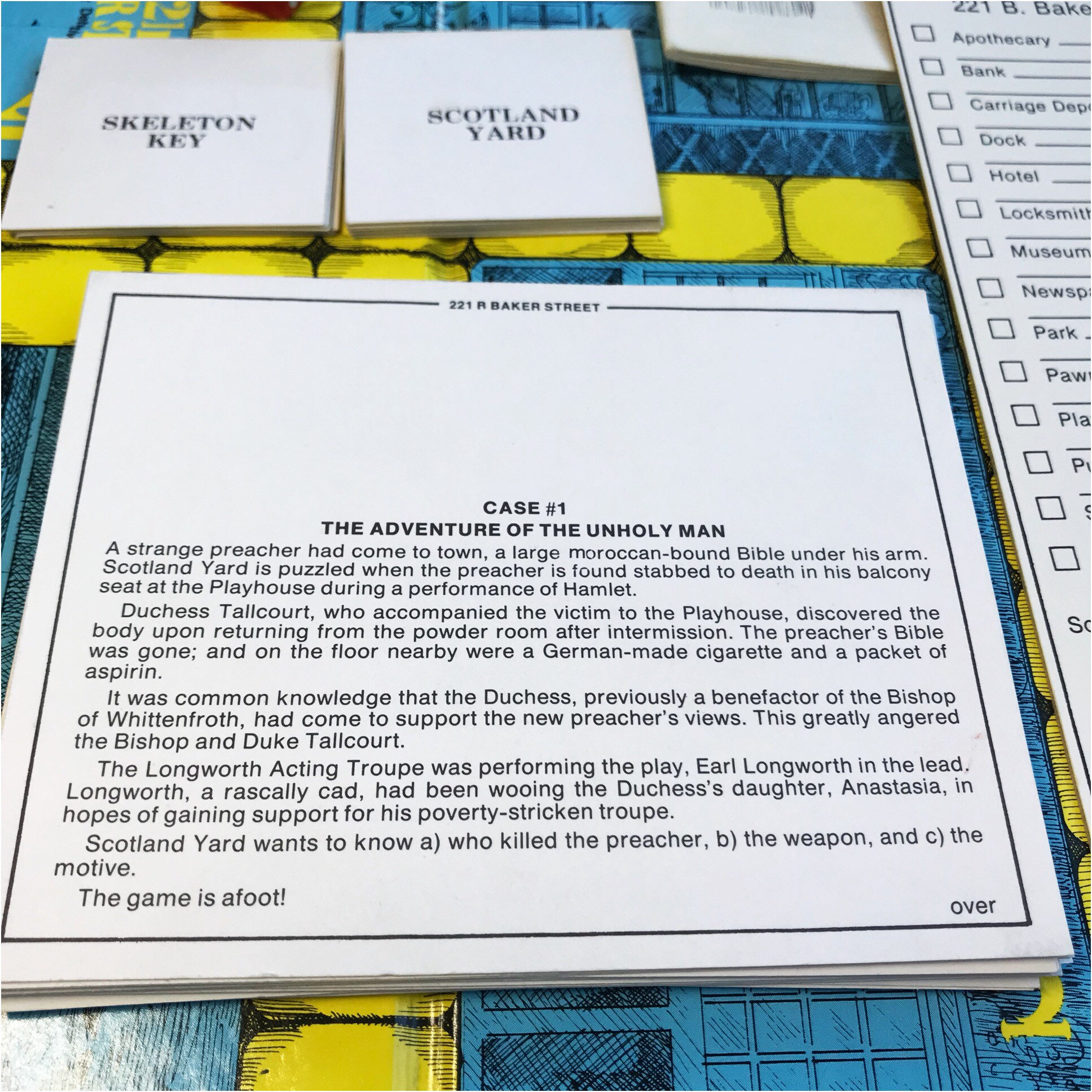 Sherlock Holmes Board Game 221 B Baker St., 1978 COMPLETE - Etsy