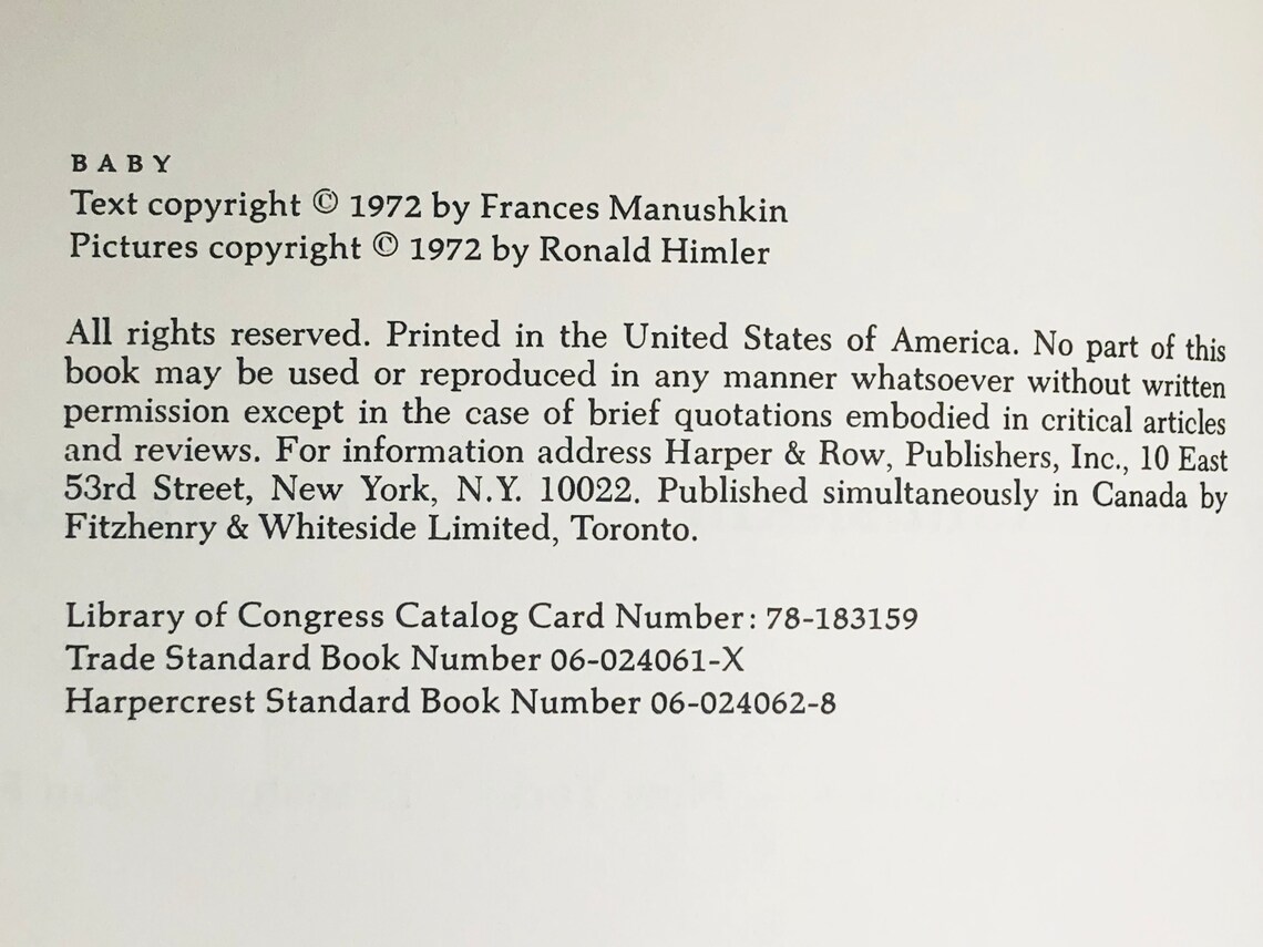 Baby by Fran Manushkin 1972 First Edition Book - Etsy
