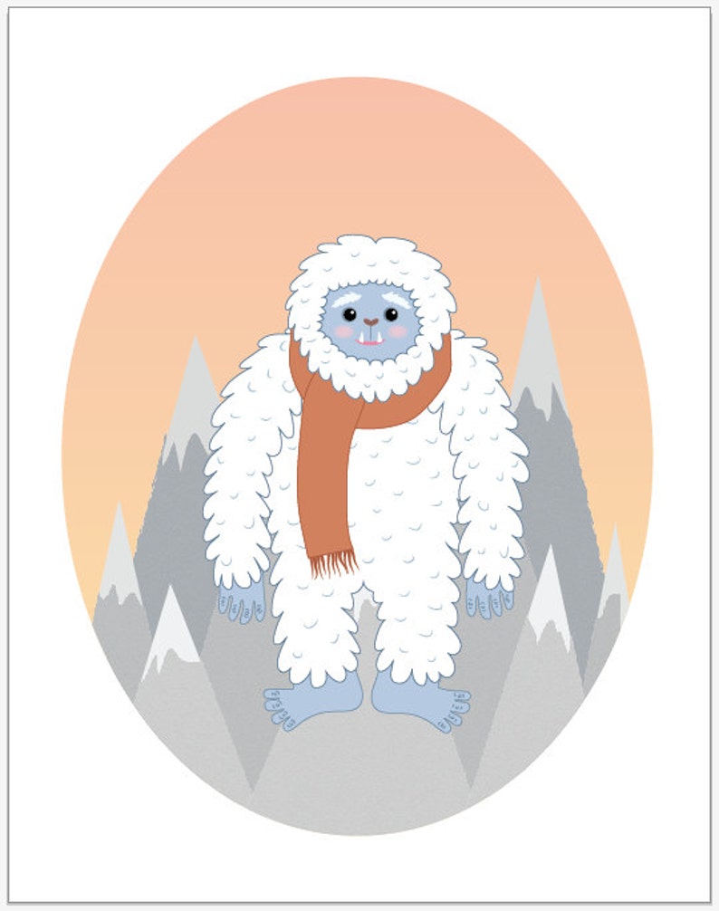 Yeti Children's Art - Eddy the Yeti in Mountains- Cryptozoology ...