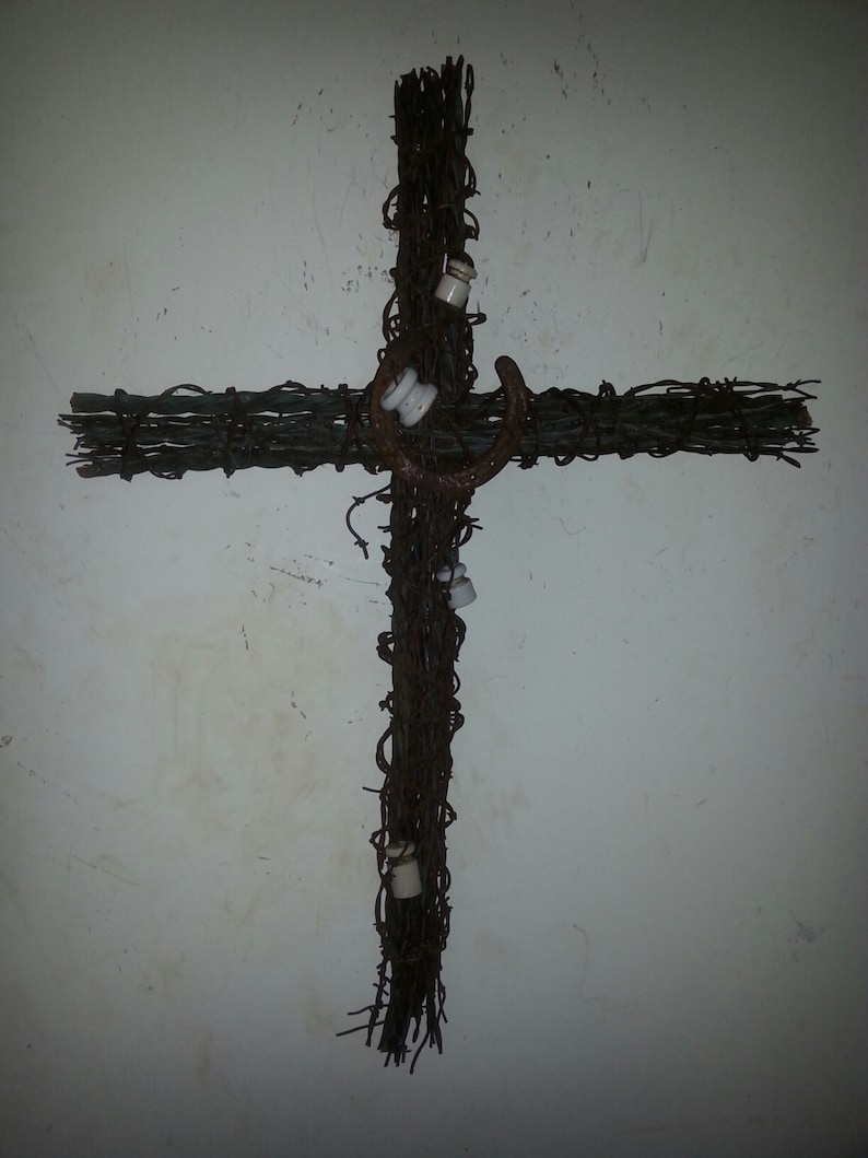 Barbed Wire Cross With Horseshoe - Etsy