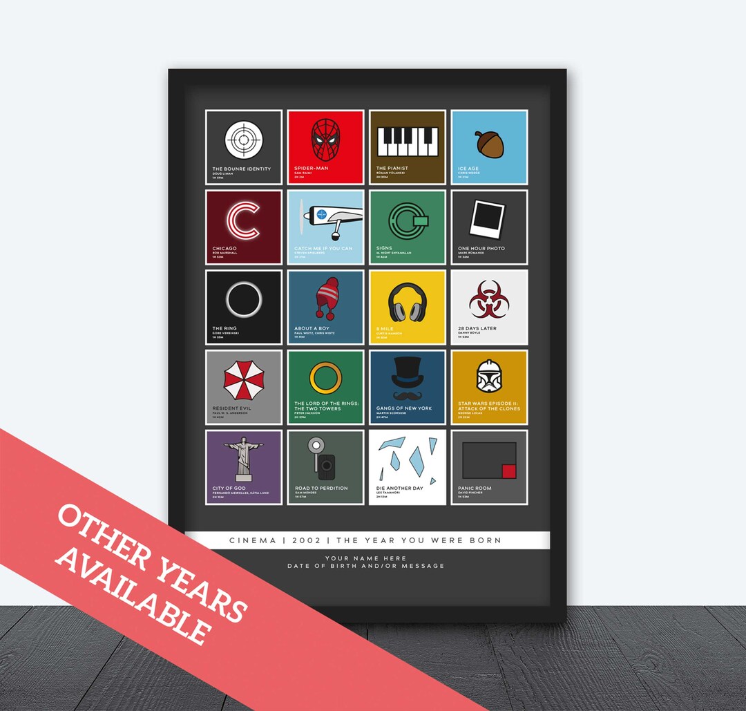 2002 Cinema Birthday Poster: Personalized Film Year Print - Etsy