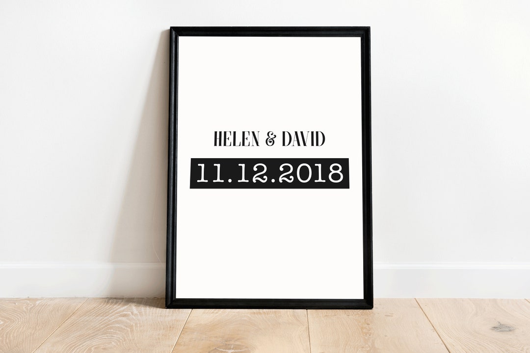 Black & White Personalised Dates Poster / Monochrome Anniversary Poster ...