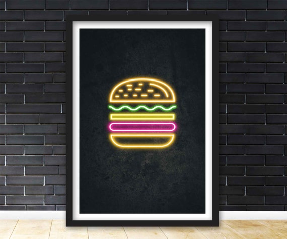 Burger Neon Light Effect Poster Personalised Gifts | Etsy UK