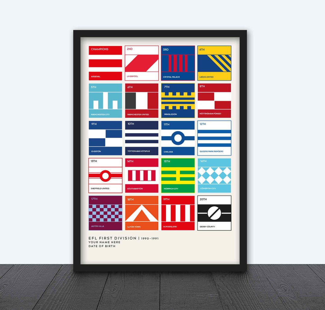 Personalized 30th Birthday Football League Print: English Premier ...