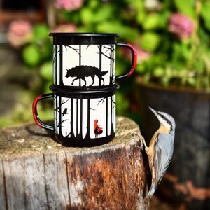 Red Riding Hood Enamel Mug - Camping Mug, Fairy Tale, Wolf, Forest ...