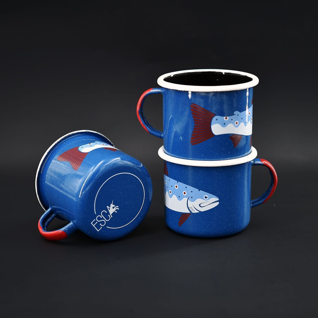 Trout Enamel Mug - Big Camping Mug, 500ml, 16.9oz, Handmade in the EU ...