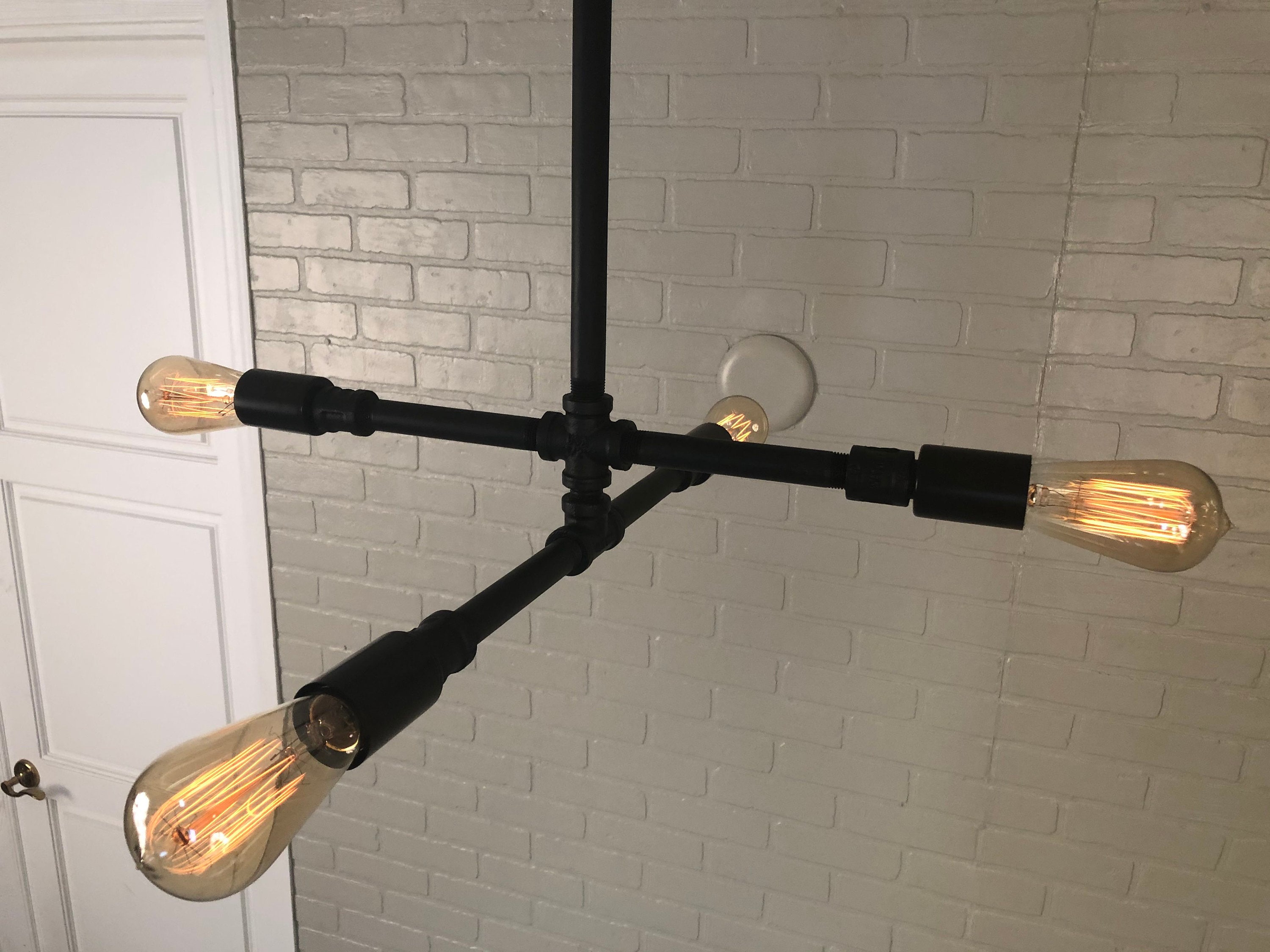 Cross Hallway Chandelier 32" Wide - Black Iron Pipe Chandelier W ...