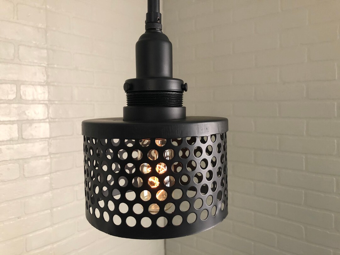 Industrial Perforated Metal Edison Pendant - 6" Inch Round Cylinder ...
