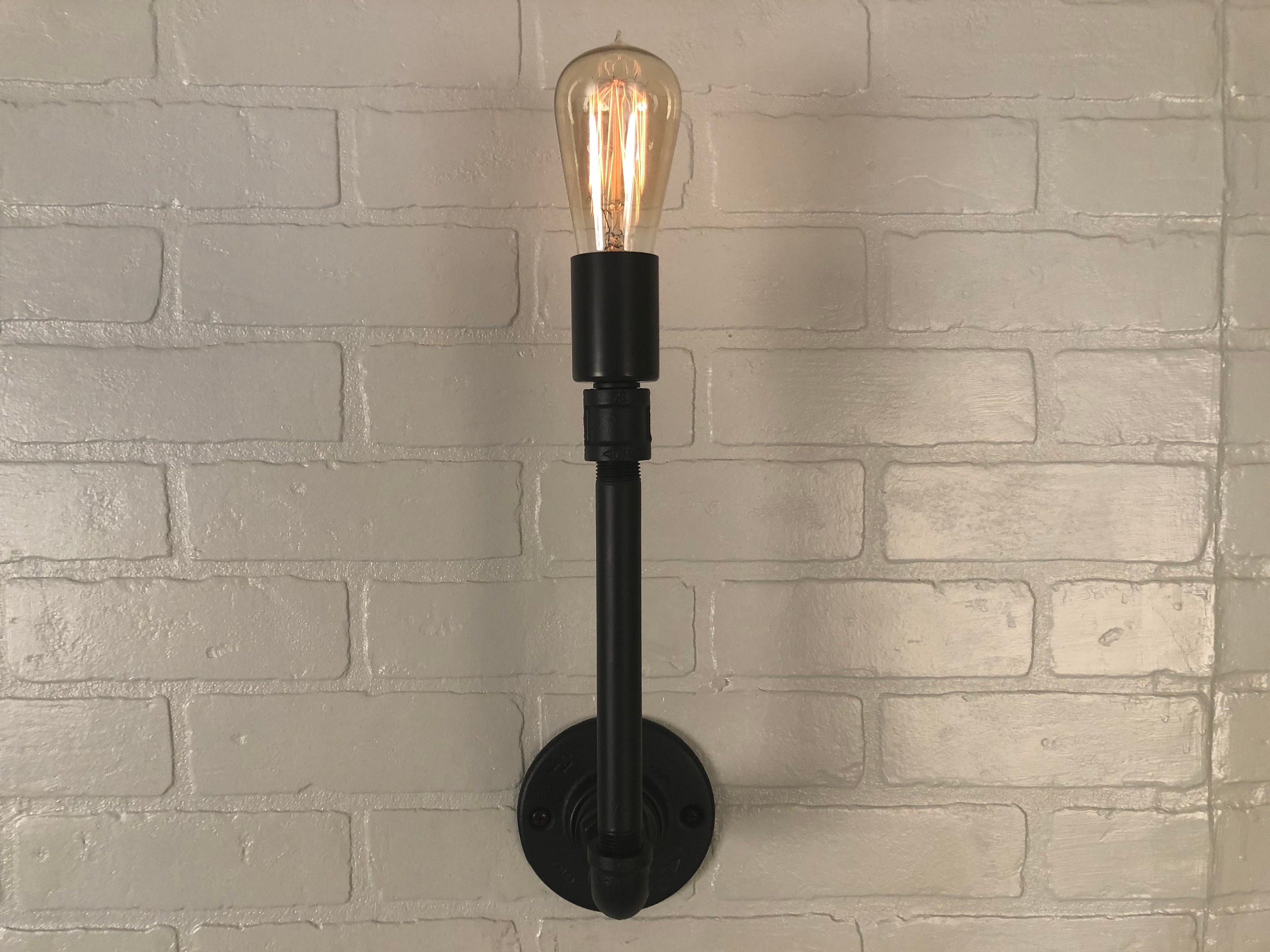 Sconce - Black Iron Pipe Sconce W/ Standard Edison Bulb -flat Black - Etsy