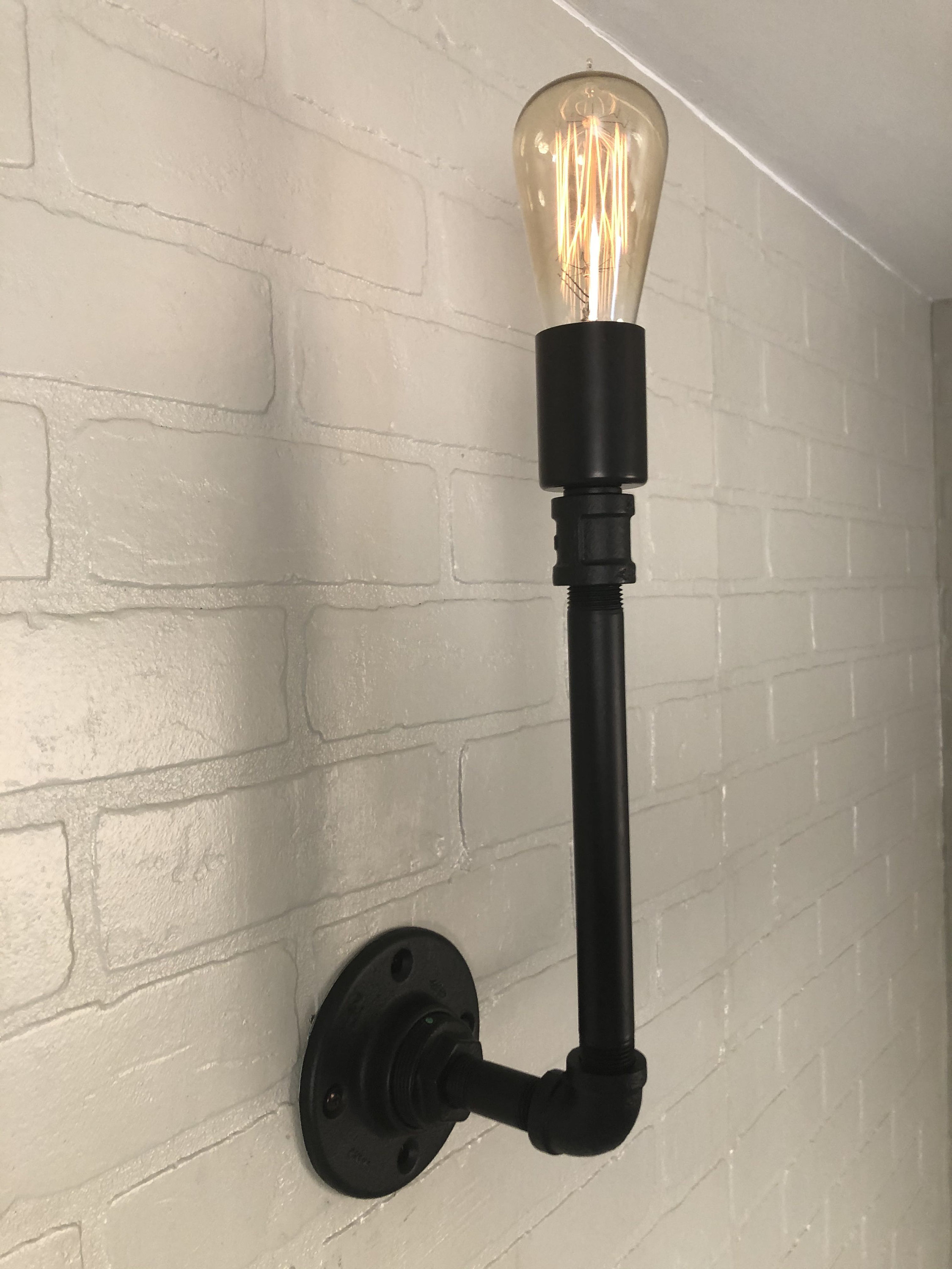 Sconce - Black Iron Pipe Sconce W/ Standard Edison Bulb -flat Black - Etsy