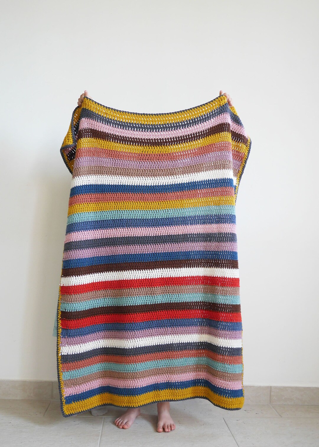 Striped Crochet Blanket Pattern, Crochet Scrap Blanket, Blanket With ...