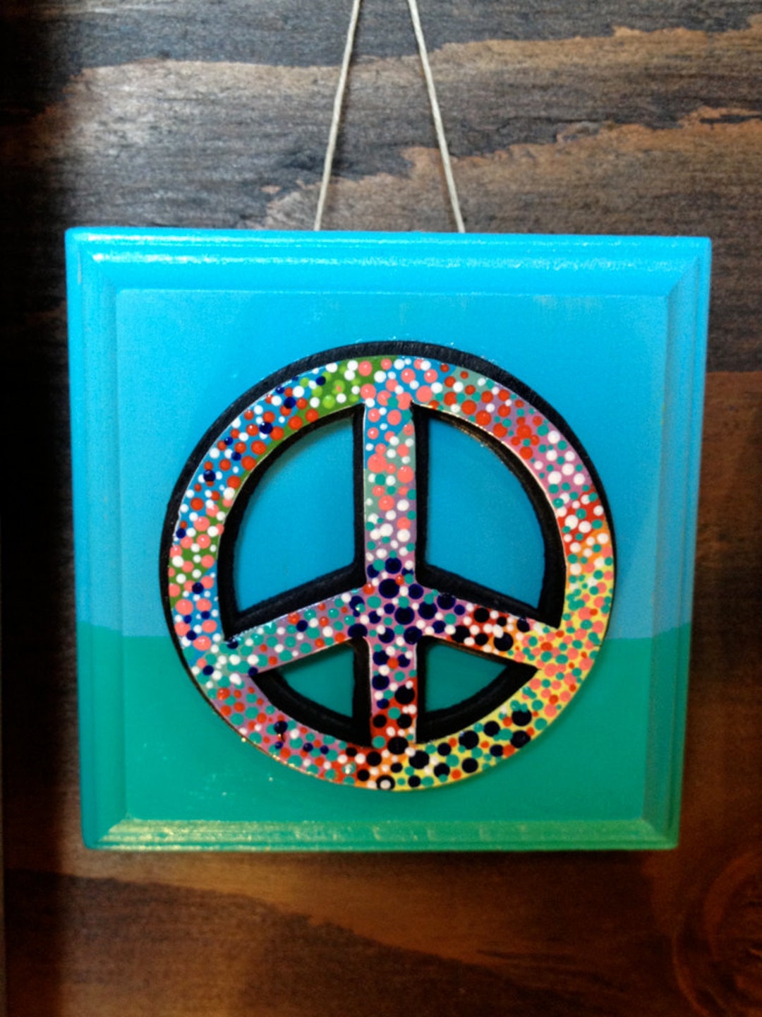 Peace Sign Painting on Wood Panel, Colorful Peace Symbol Wall Art Dot ...