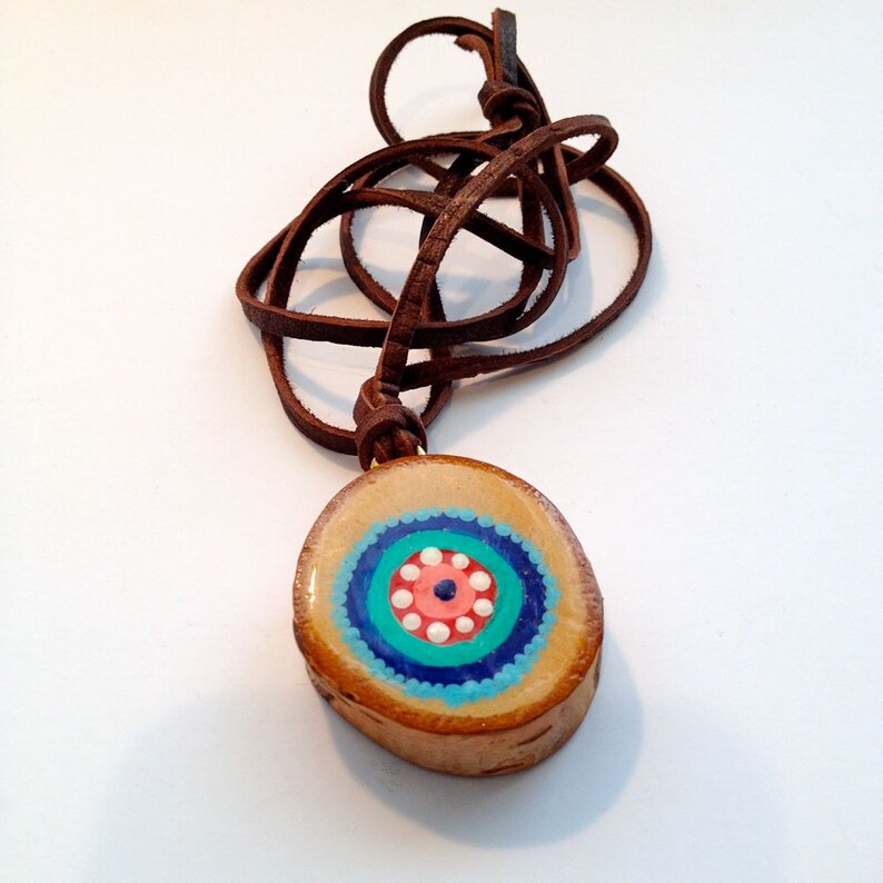 Colorful Pendant Necklace With Hand Painted Wood Slice - Etsy