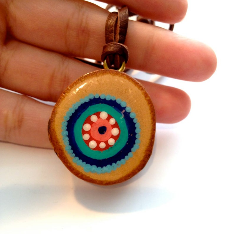 Colorful Pendant Necklace With Hand Painted Wood Slice - Etsy