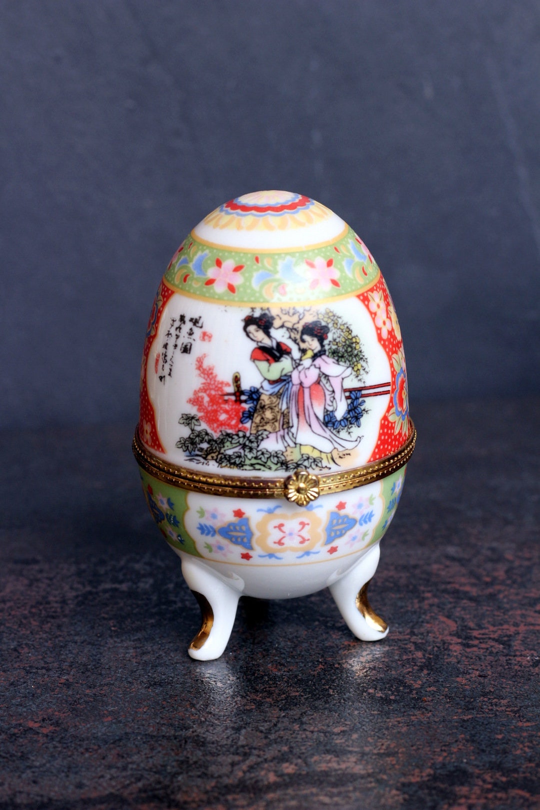 Jewelry Box- Small Porcelain Box- Faberge Style- Old Pill Box- Gift Box ...