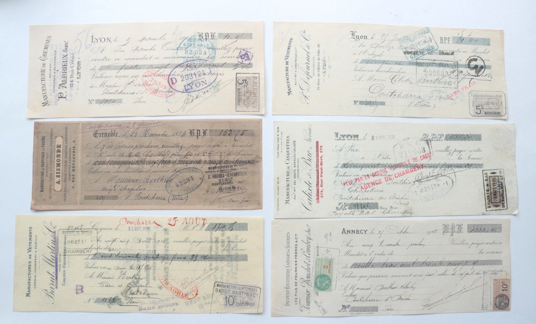 The 6 Old French Cheques Fill Bank Documents Set of Old - Etsy