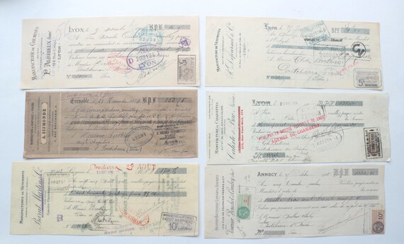 The 6 Old French Cheques Fill Bank Documents Set of Old | Etsy