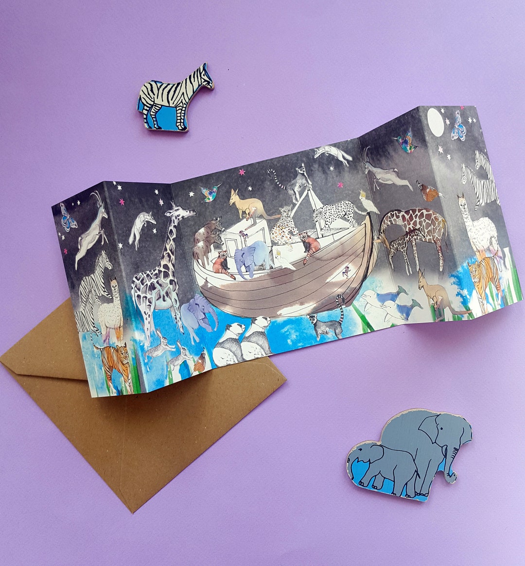Noahs Ark Greeting Card, Animal Card, Blank Inside, Birthday Card ...