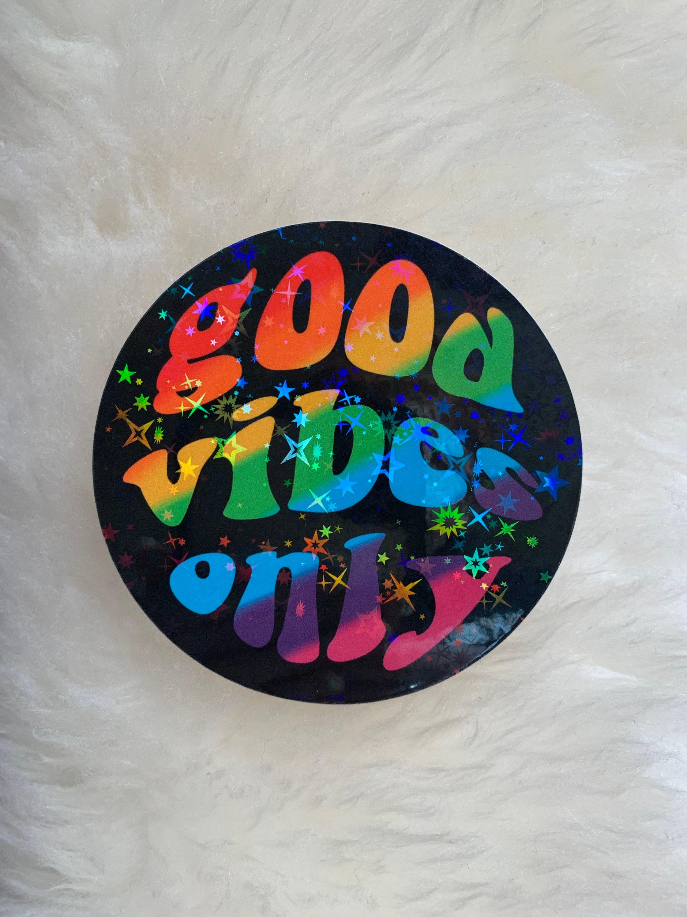 Good Vibes Only Rainbow Holographic Star Glitter Sticker - Etsy