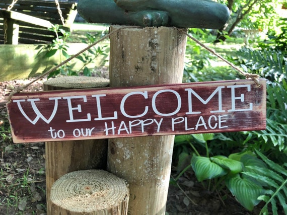 Welcome to Our Happy Place Painted Wood Sign | Etsy