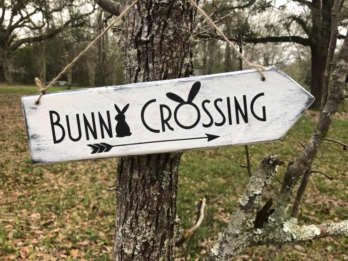 Bunny Crossing Painted Wood Sign, 12" X 3.25" on 1/2" Pine Wood - Etsy