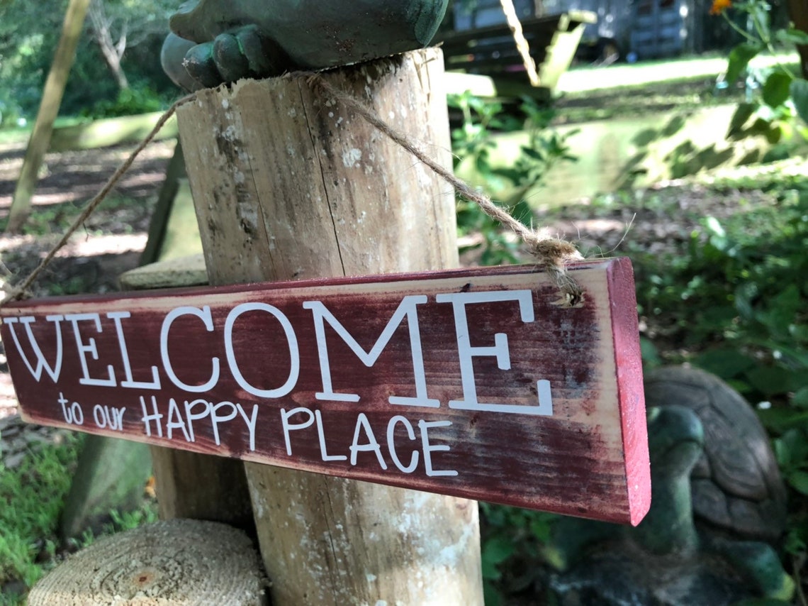 Welcome to Our Happy Place Painted Wood Sign - Etsy