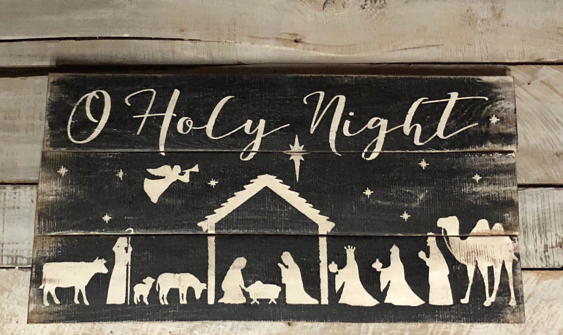 O Holy Night rustic wood nativity scene | Etsy