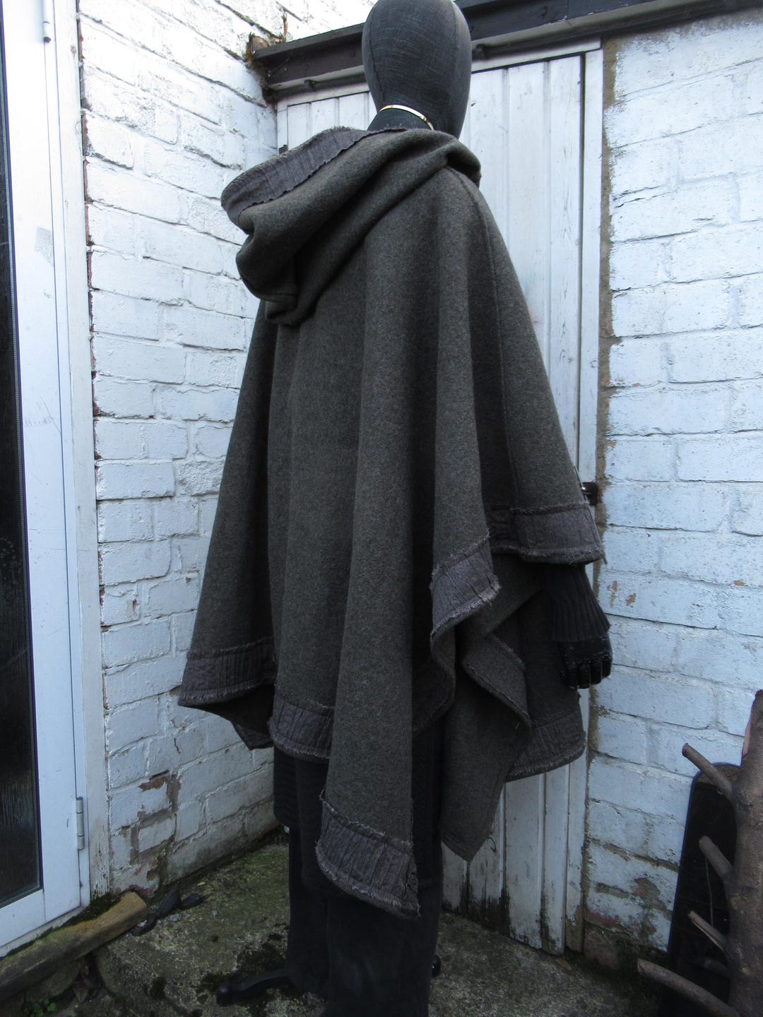 Warm Ruana Wrap Khaki Pure Boiled Wool 36inches Long Hooded Ruana ...