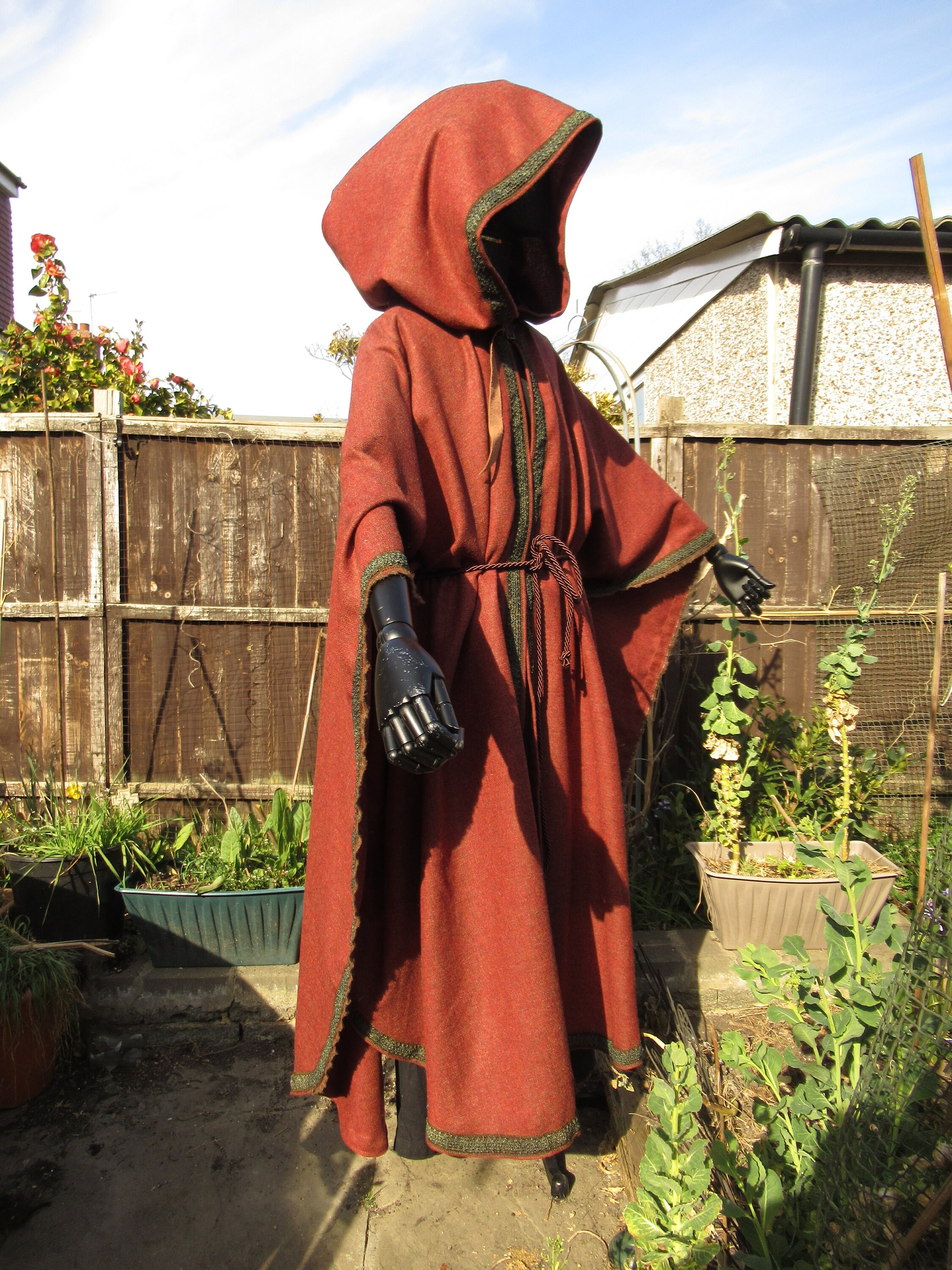 Druid cape coat light weight wool tweed Terracotta brick Robe | Etsy