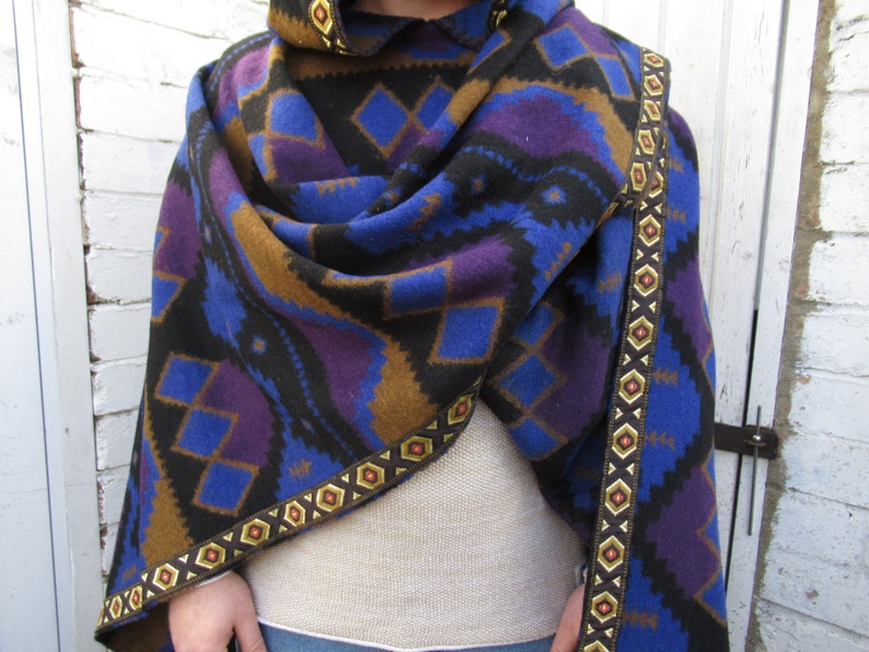 Native Wrap Poncho Wool Blend Wanderer Cape Aztec Navajo Traveler Cape ...