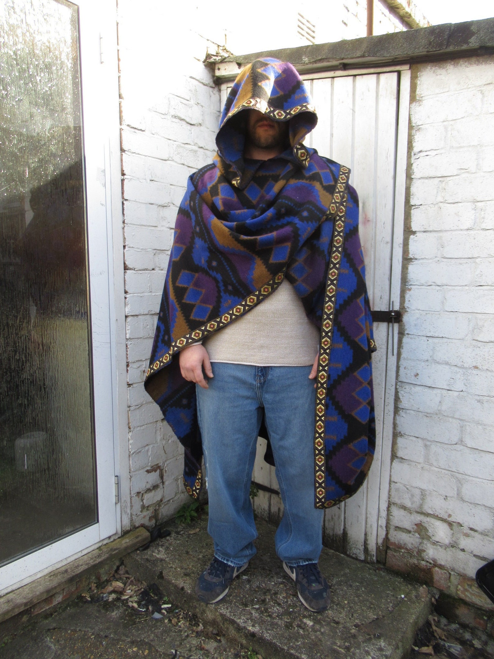 Warm Ruana Wrap Poncho Wool Blend Wanderer Cape Aztec Native Navajo ...