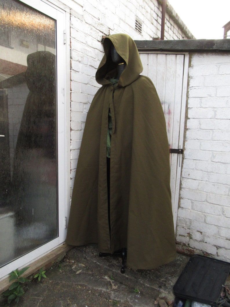 Aragorn Hooded Cloak Warm Wool Look With Leaf Brooch L-XL 57"long ...