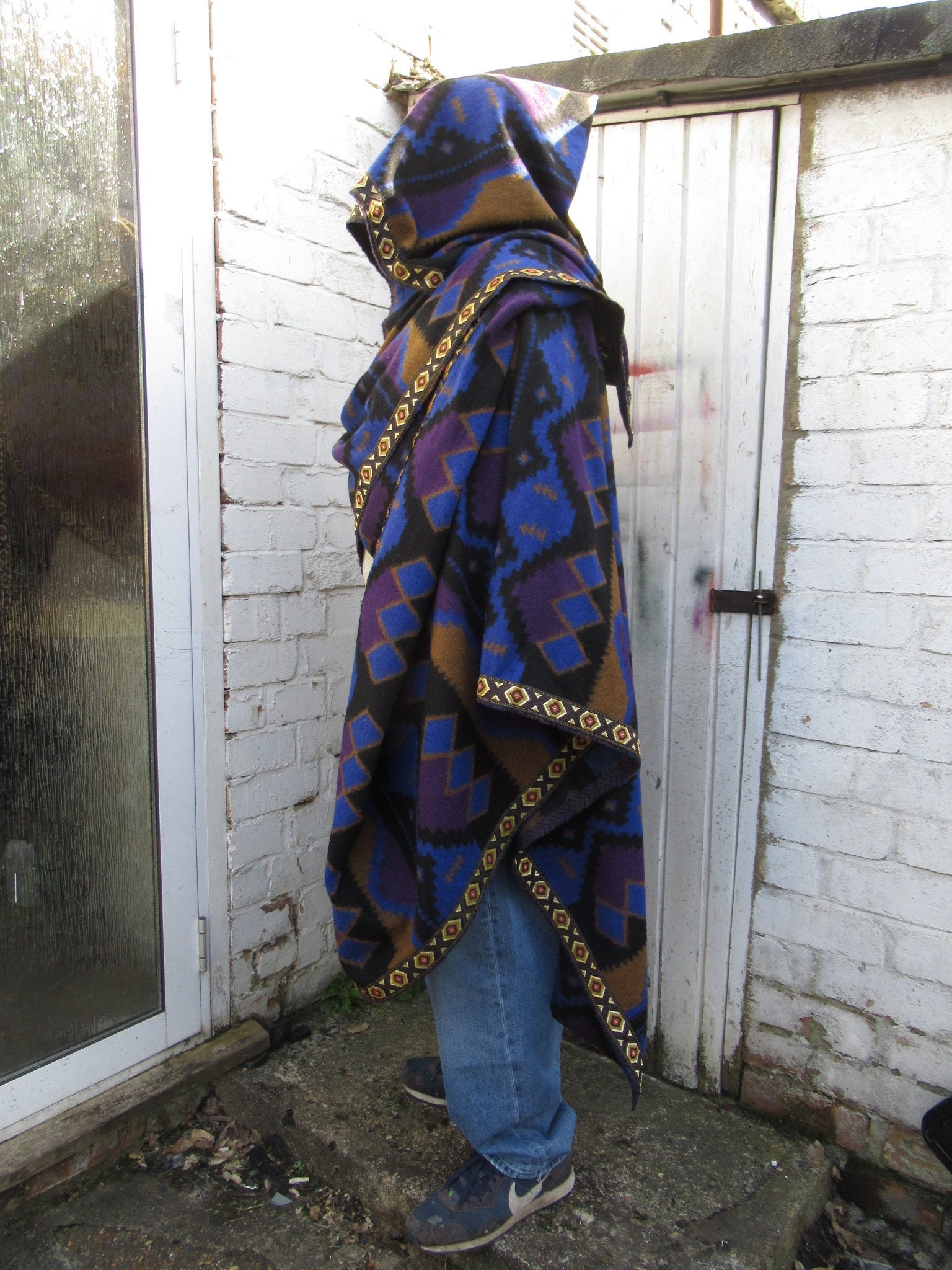 Warm Ruana Wrap Poncho Wool Blend Wanderer Cape Aztec Native Navajo ...