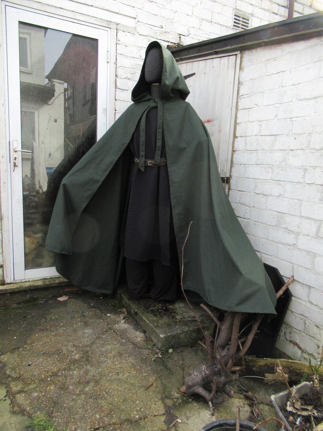 Aragorn Khaki Green Hooded Cloak Wool Blend 61 Inches Long One Size ...