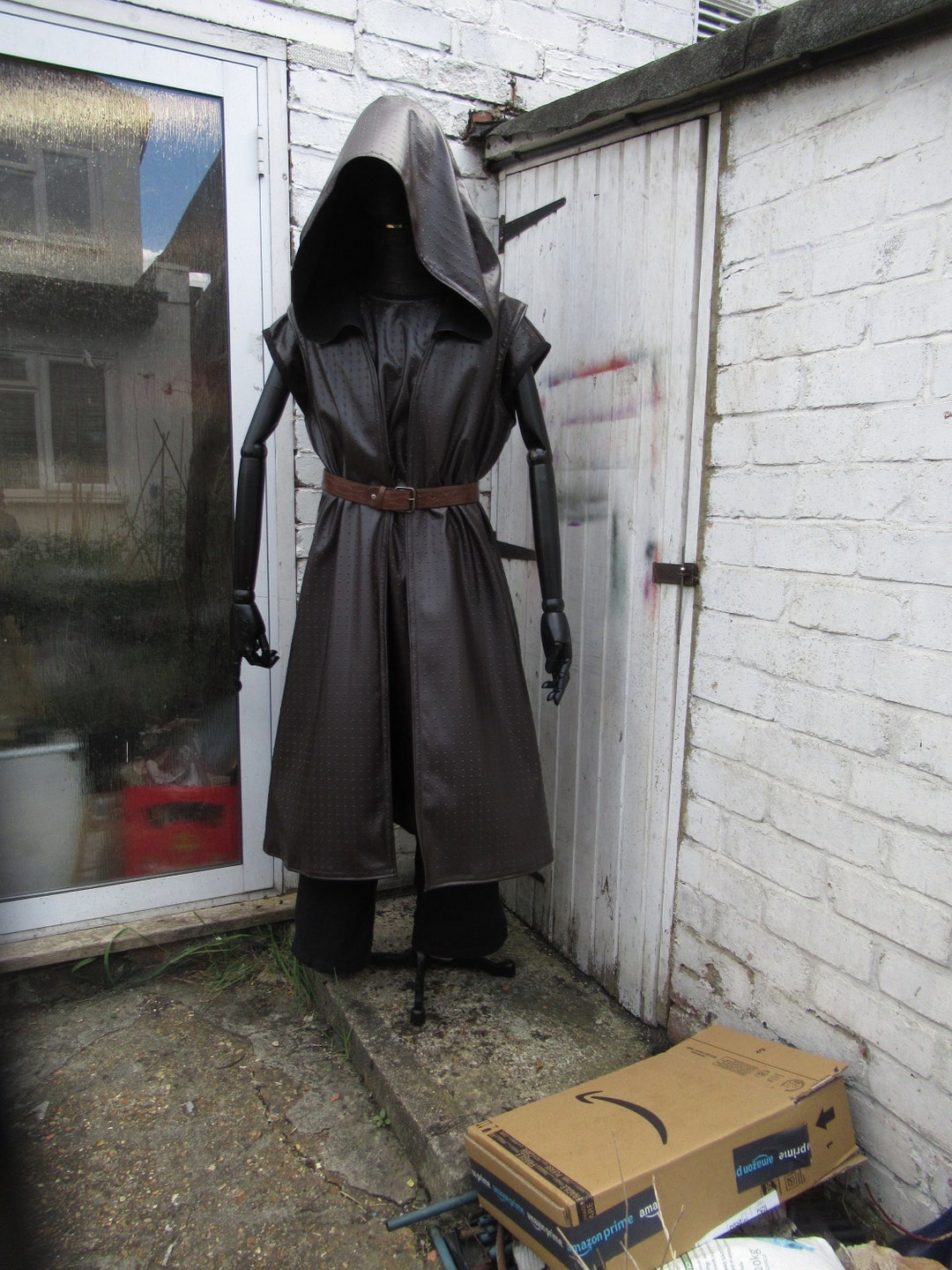 Sith Coat Hooded Tunic Dark Brown , Black, Cream Faux Leather Surcoat ...