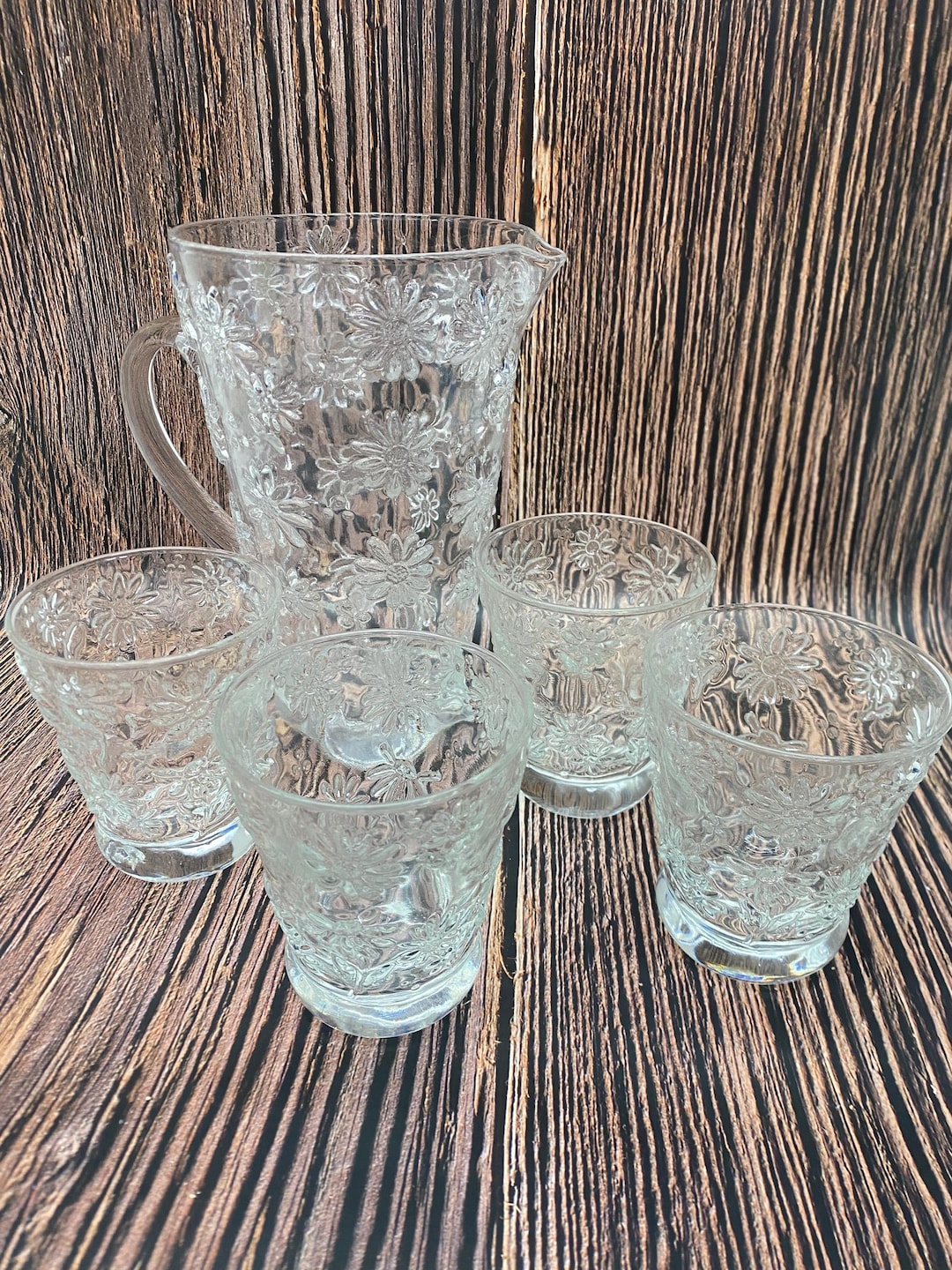 Glass Vintage Raised Daisy Design Double Old Fashioned 4 Glasses ...