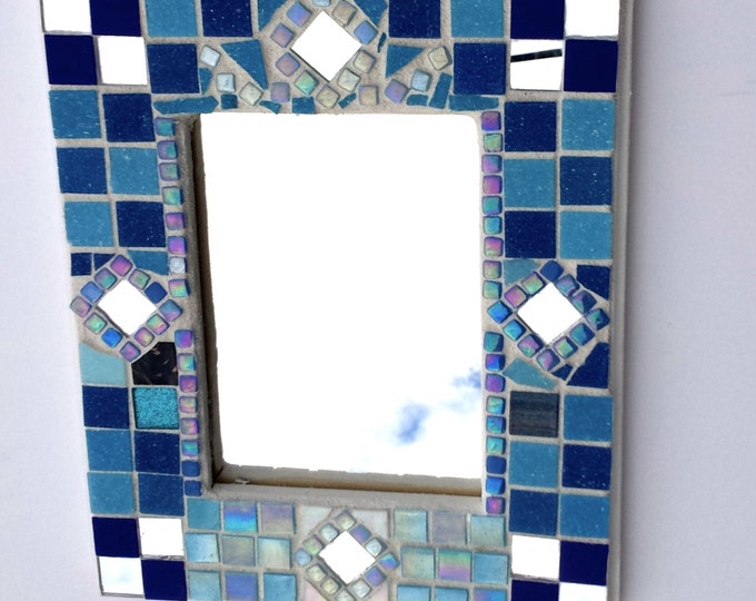 Mosaic Art Mirror Featuring Blue, Iridescent and Mirrored Tile Ready to ...