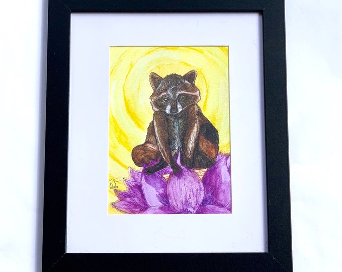 Zen Raccoon Art, Third Eye Chakra, Meditation Decor, Boho Painting ...