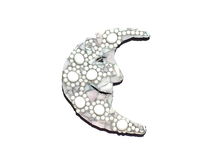 Celestial Moon Mosaic, Mixed Media Art, Night Artwork, OOAK Decor Wall ...