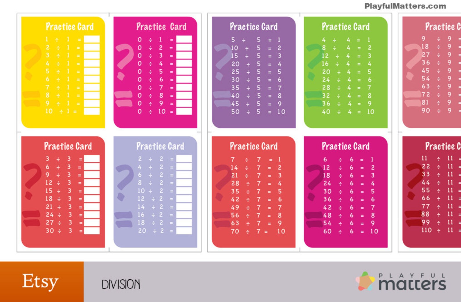 DIY Division Table Cards Table 1 to 12 PDF Download - Etsy