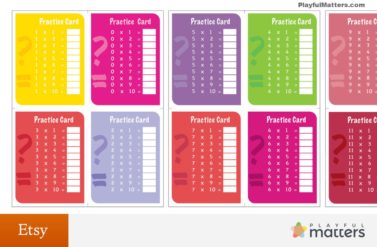 DIY Multiplication Table Cards - Table 1 to 12 PDF Download - Etsy