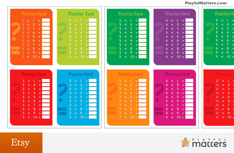 DIY Multiplication Table Cards Table 1 to 12 PDF Download - Etsy