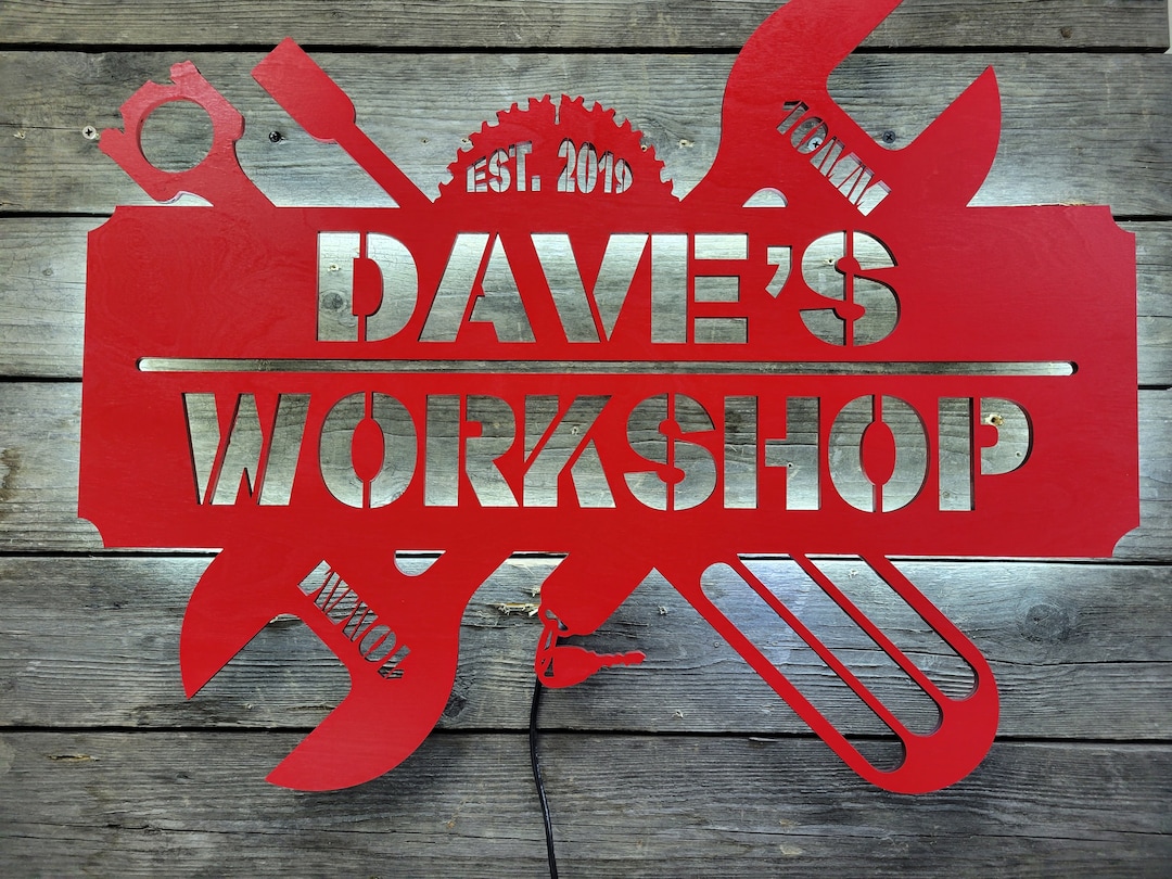Auto Shop Garage Workshop Sign. Custom Name / Company Name LED Lit Wall ...