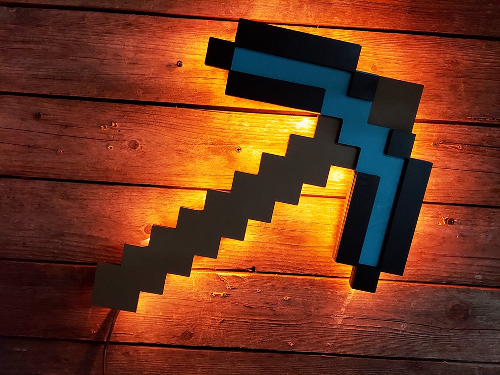 Minecraft pickaxe inspired LED nightlight. Game room Theme | Etsy