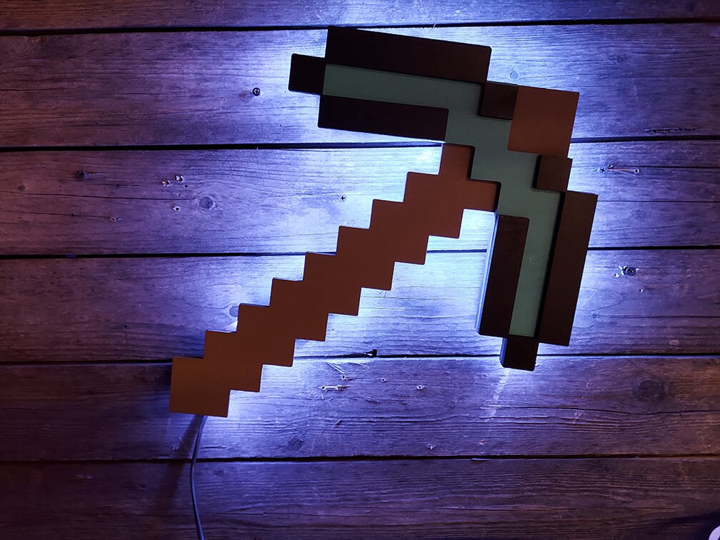 Minecraft pickaxe inspired LED nightlight. Game room Theme | Etsy