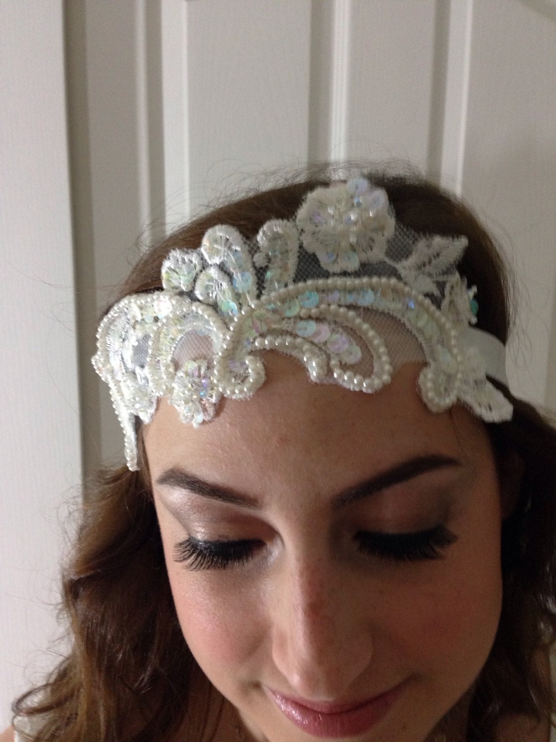 Gadsby Vintage encaje diadema de novia en color marfil OOAK - Etsy España